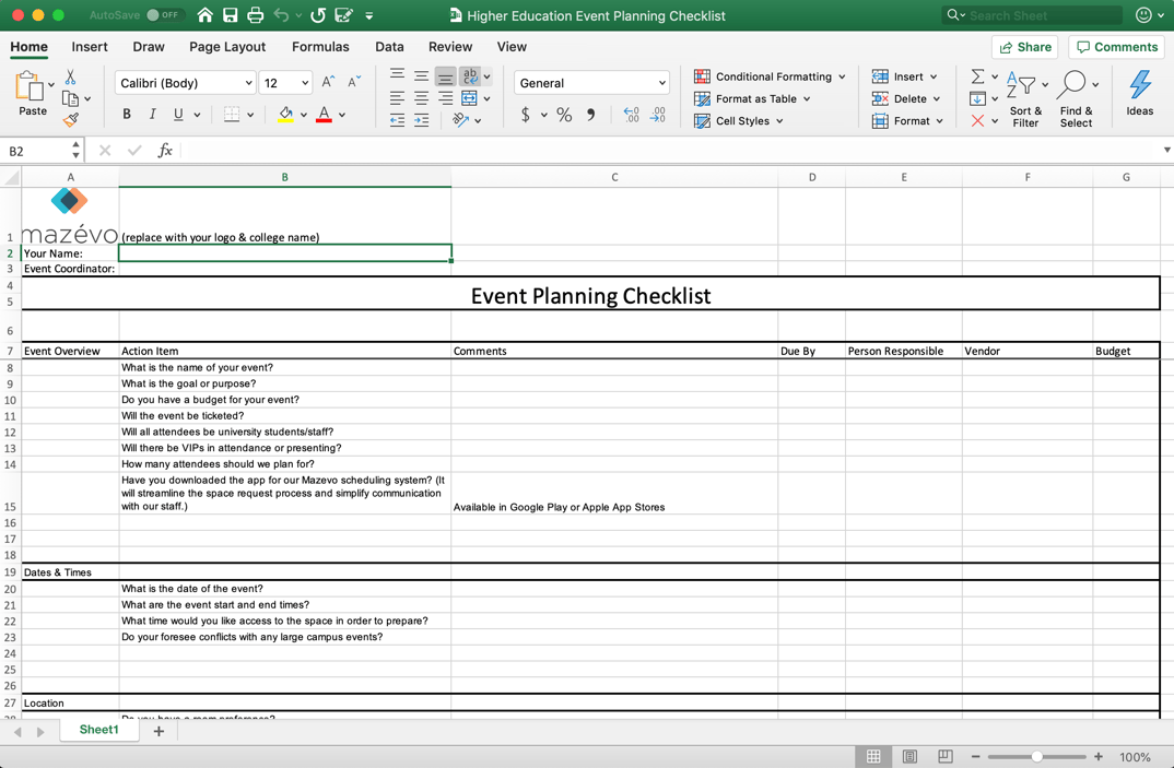 Higher Education Event Planning Checklist