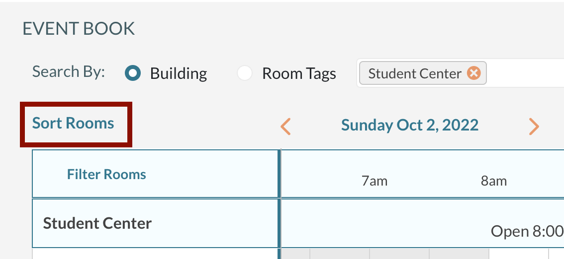 How to Change the Sort Order of the Rooms in the Event Book